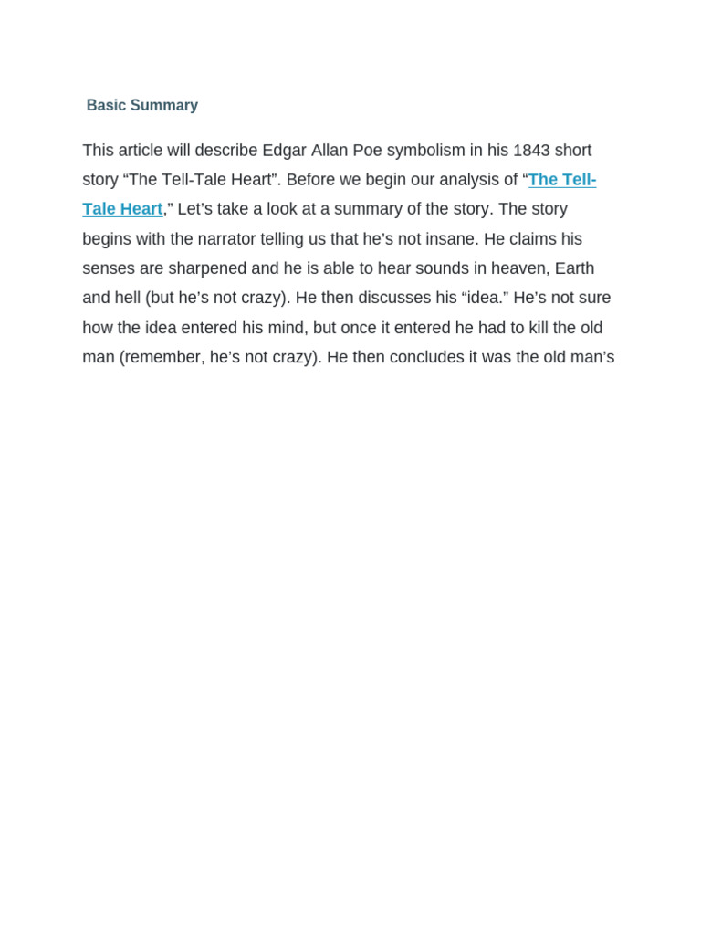 Poe's "The Tell-Tale Heart" Symbolism Analysis | PDF | Mystery ...