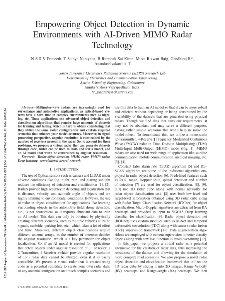 Empowering Object Detection In Dynamic Environments With Ai Driven Mimo Radar Technology Pdf