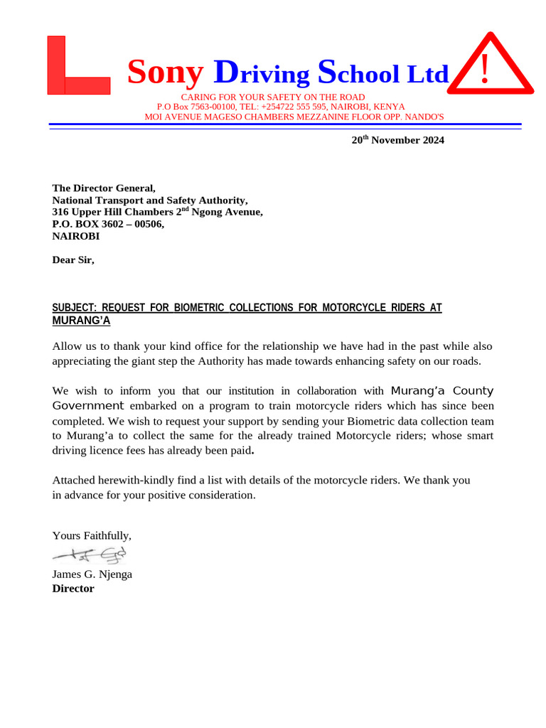 Letter - Ntsa 1 | PDF