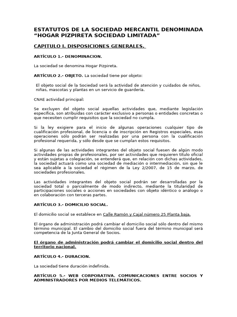 Estatutos de La Sociedad Mercantil Denominada | PDF | Sociedad de ...