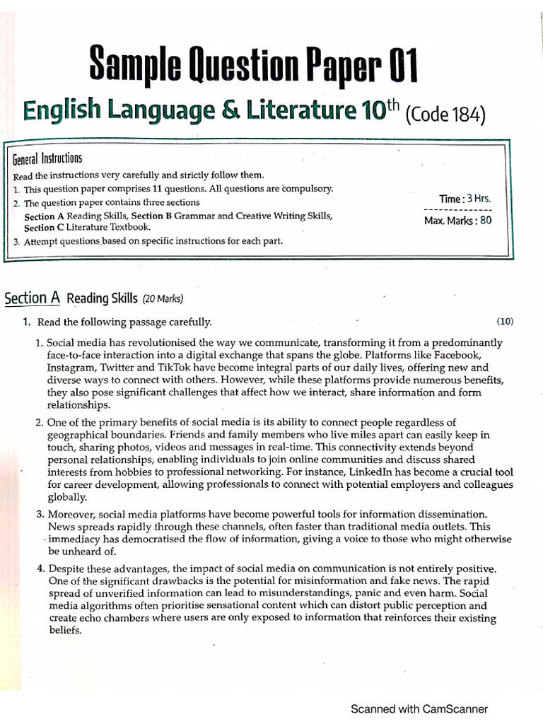 Sample Paper 1 Class 10th 2024-25 | PDF