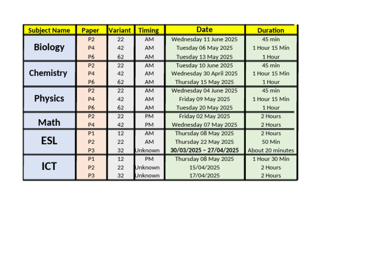 Timetable 2025 | PDF