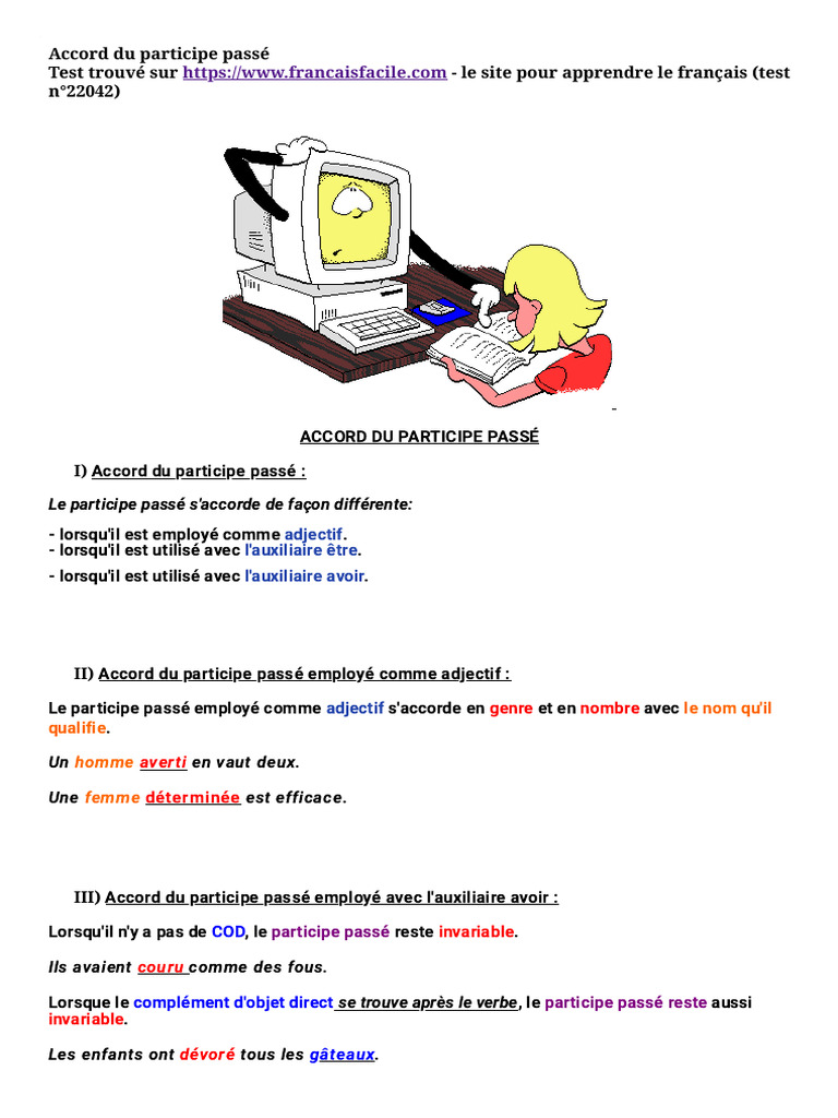 Accord Du Participe Passé | PDF | Nombre grammatical | Genre grammatical