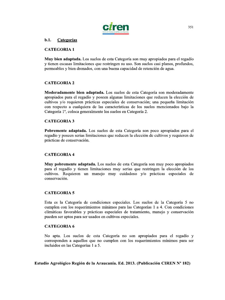 Categorias de Suelos para Regadio (CIREN) | PDF