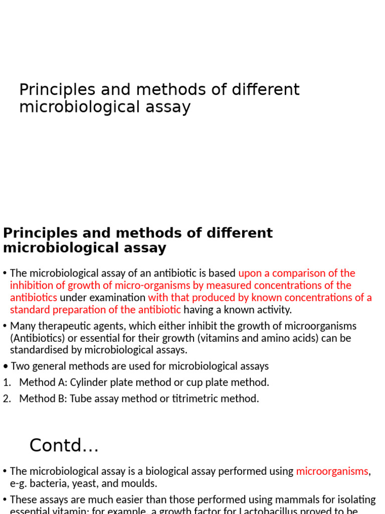 Principles and Methods of Different Microbiological Assay | PDF | Microbiology | Microorganism