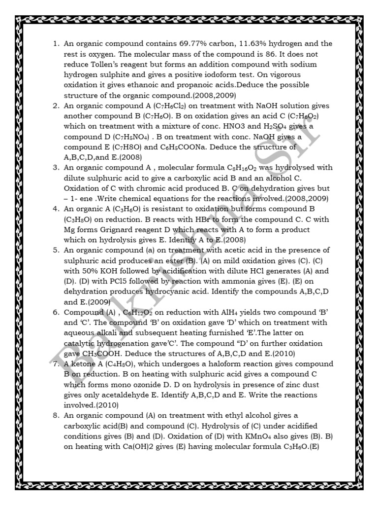 5 Mark Question (Organic All Chapter) | PDF | Aldehyde | Acid