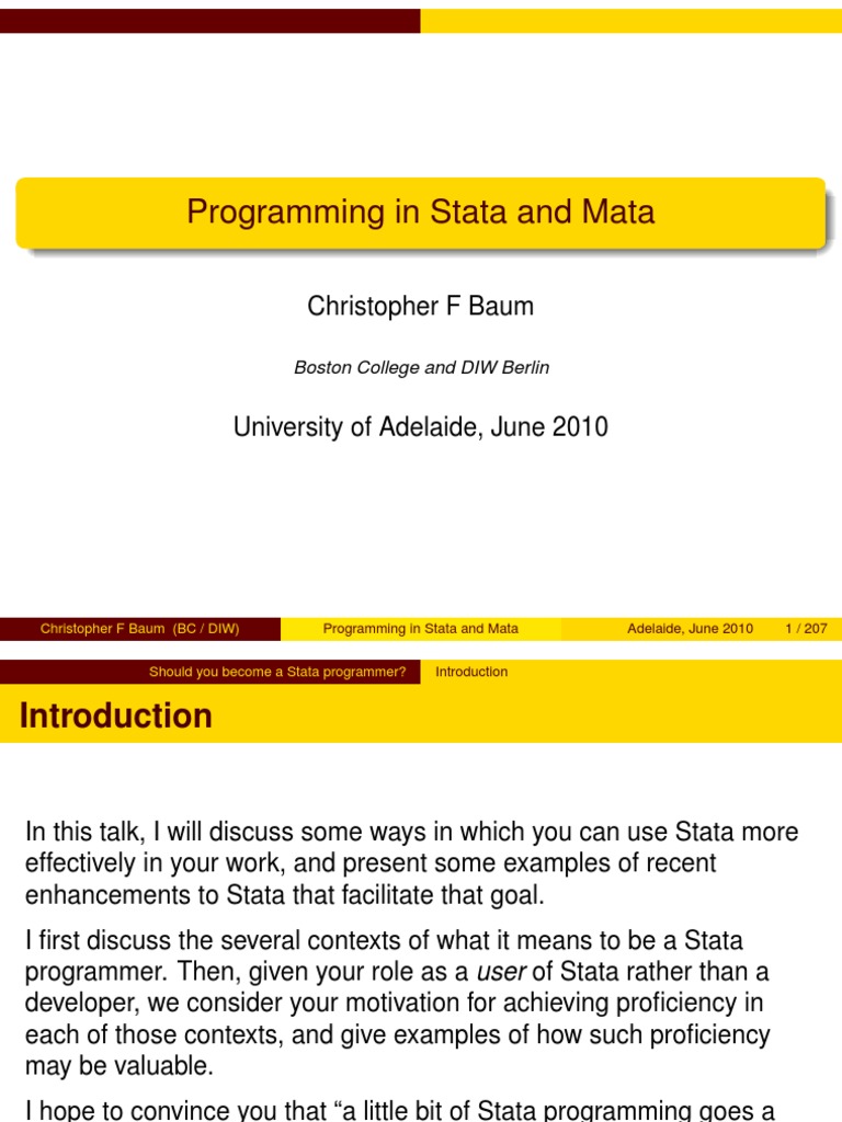 Good Stata Programming Lecture Pdf Subroutine Variable Computer Science 7926