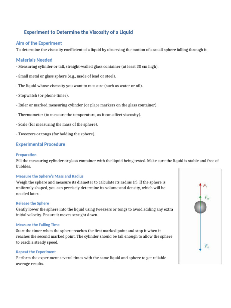 Viscosity Experiment Procedure EXPERIMENT | PDF