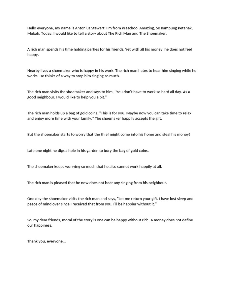 The Rich Man and The Shoemaker | PDF