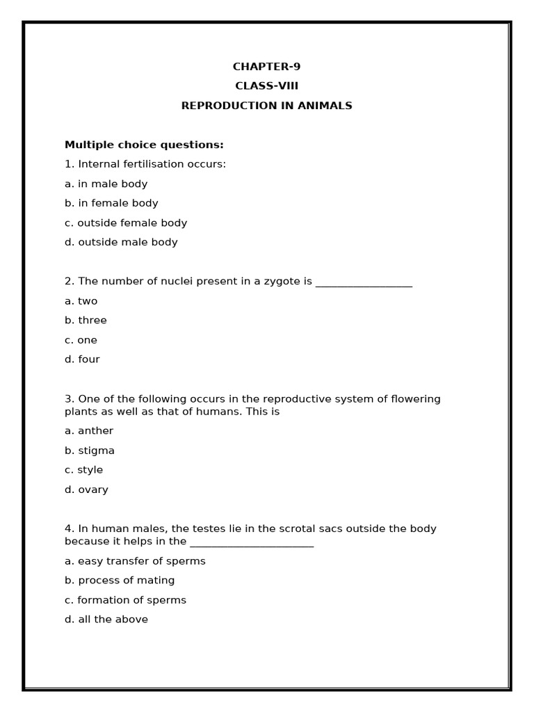 Reproduction in Animals - Worksheet 1 | PDF | Reproduction | Sexual ...