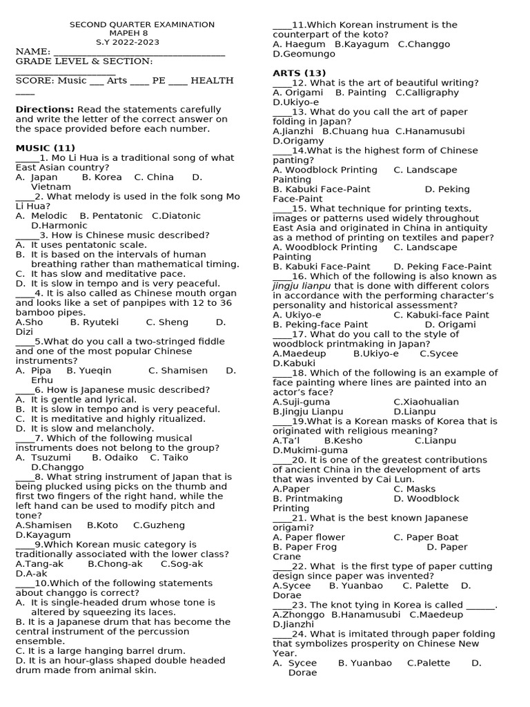 Q2 TQ MAPEH 8 | PDF | Pregnancy | Uterus