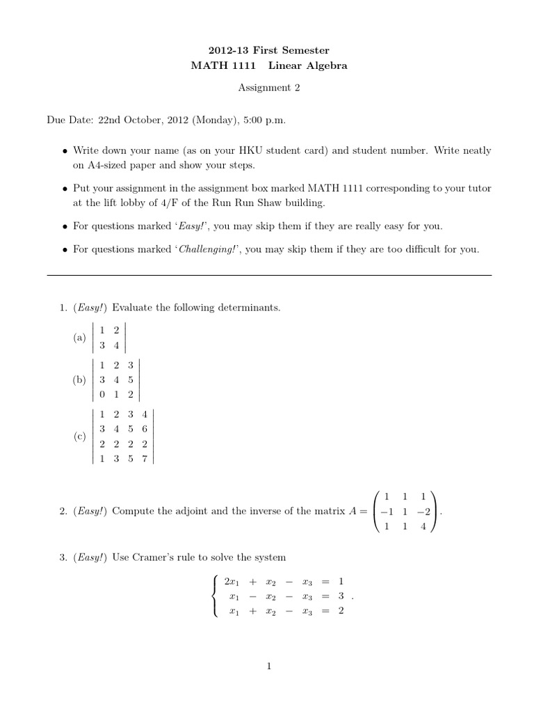Ass 2 | PDF | Matrix (Mathematics) | Linear Subspace