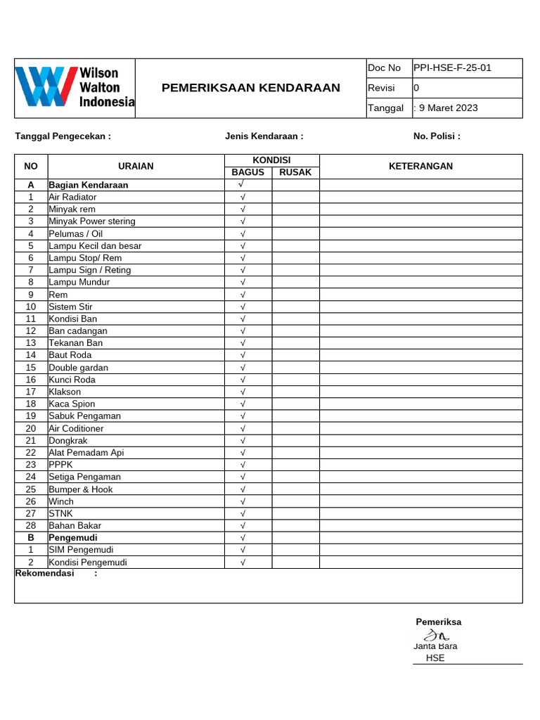 Pemeriksaan Kendaraan | PDF