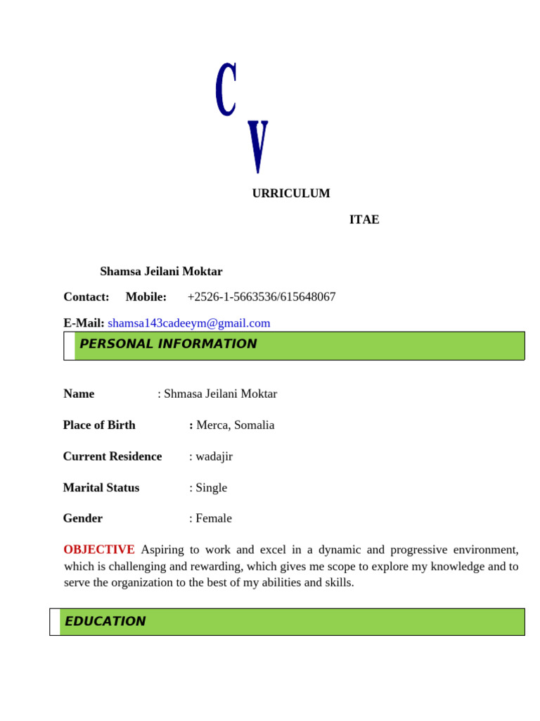 Shuutah Moktarian Cv.. | PDF | Somalia