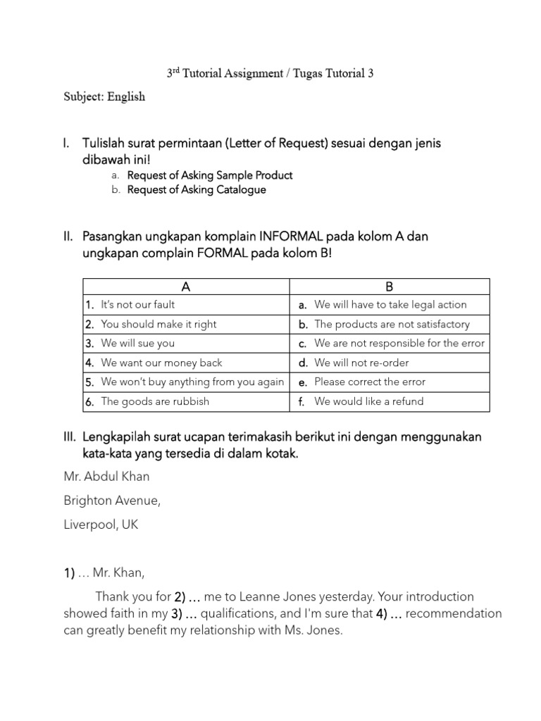 English Tutorial Assignment Guide | PDF