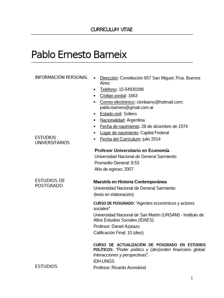 CV Pablo Barneix | PDF | Maestros | Argentina