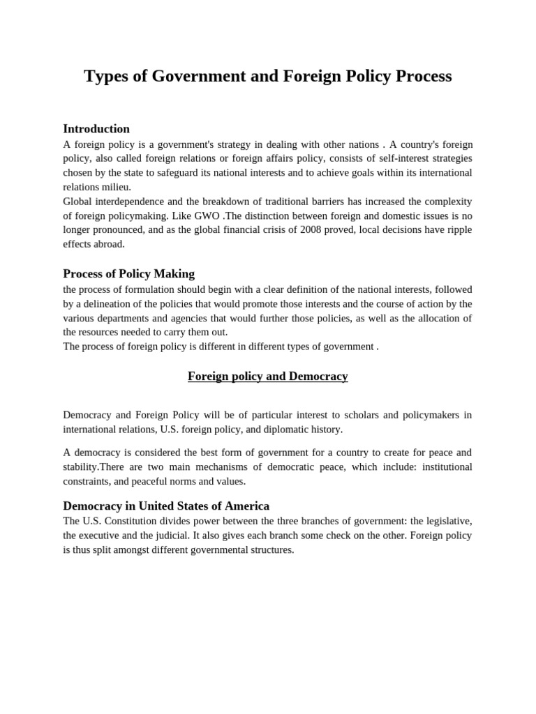 Types of Government and Foreign Policy Process | PDF | American ...