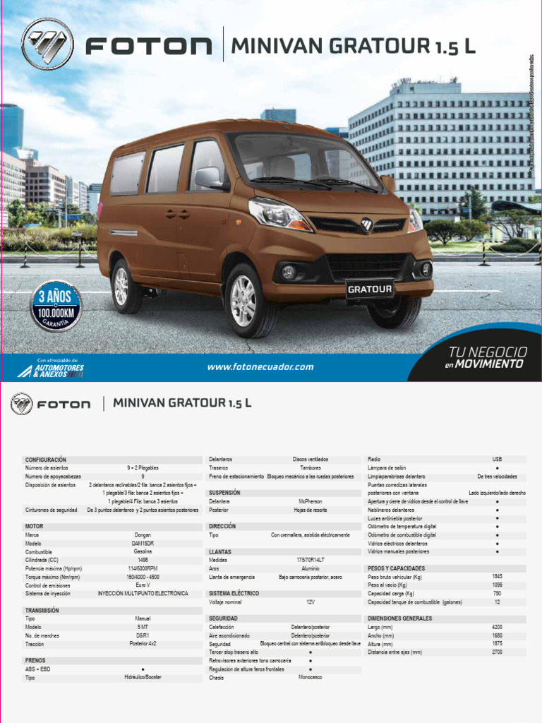Minivan Gratour 1.5 L: Especificaciones y Detalles | PDF | Sistema de ...