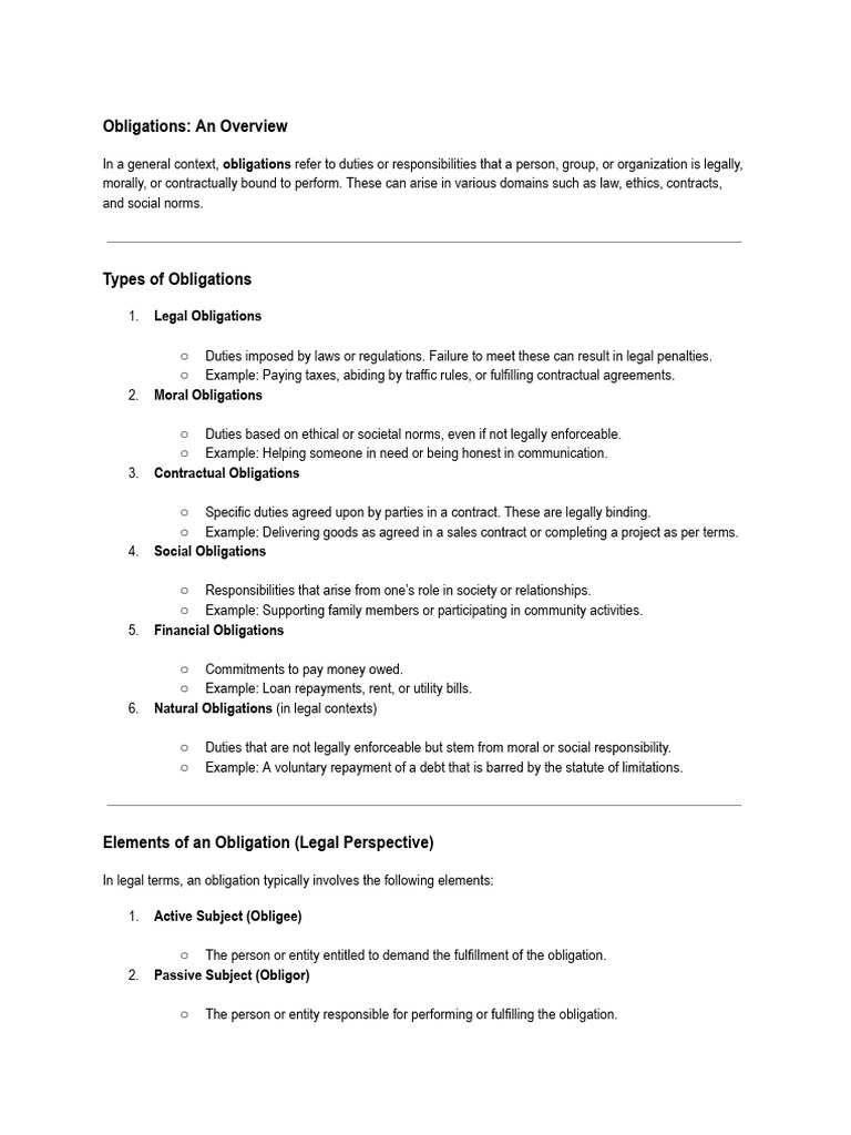 Understanding Types of Obligations | PDF | Law Of Obligations | Legal ...