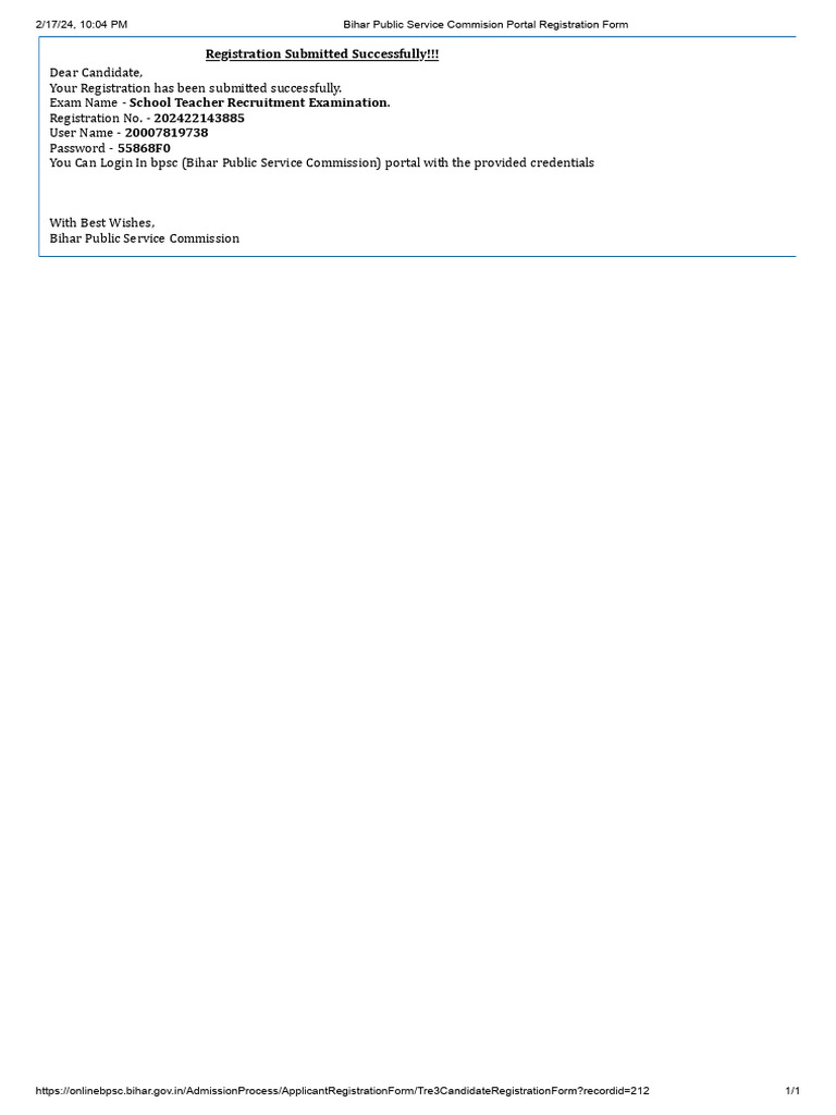 Bihar Public Service Commision Portal Registration Form | PDF | Finance ...