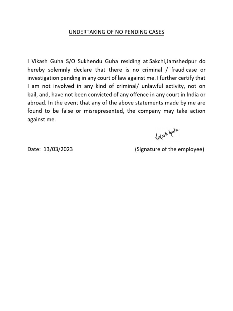Undertaking of No Pending Cases | PDF