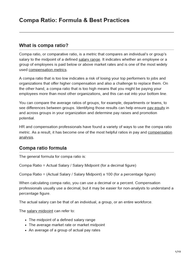Compa Ratio Formula & Best Practices | PDF | Salary | Employment