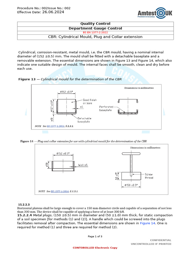 CBR - Cylindrical Mould, Plug and Collar Extension | PDF