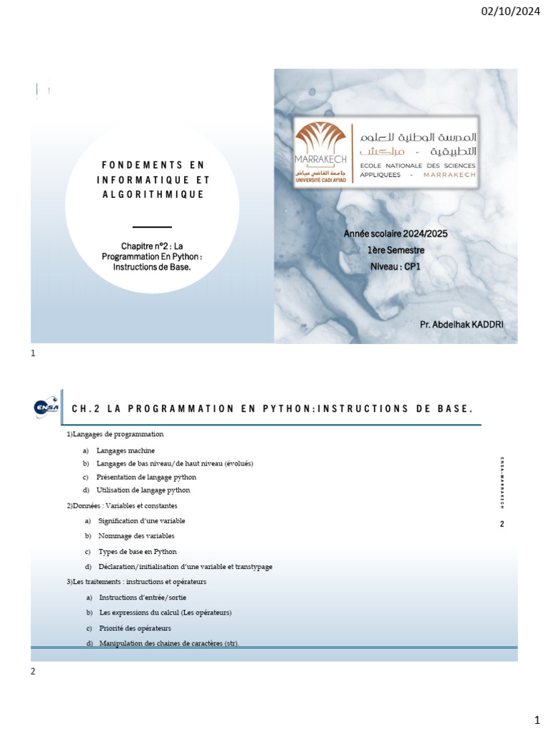 Chapitre N°2-Ver1 - La Programmation en Python Instructions de Base | PDF | Variable ...