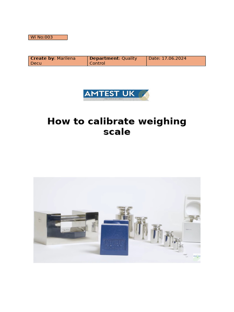 How To Calibrate The Weights | PDF | Calibration | Weighing Scale