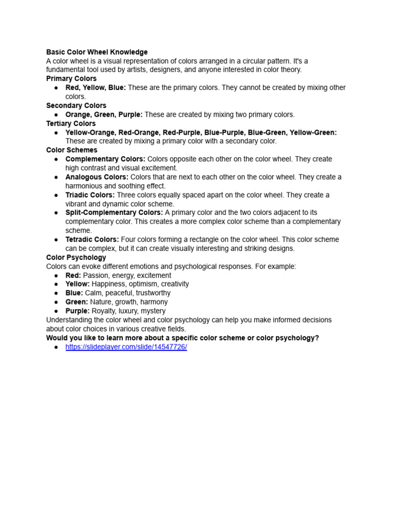 Basic Knowledge in Color Wheel | PDF | Self-Improvement