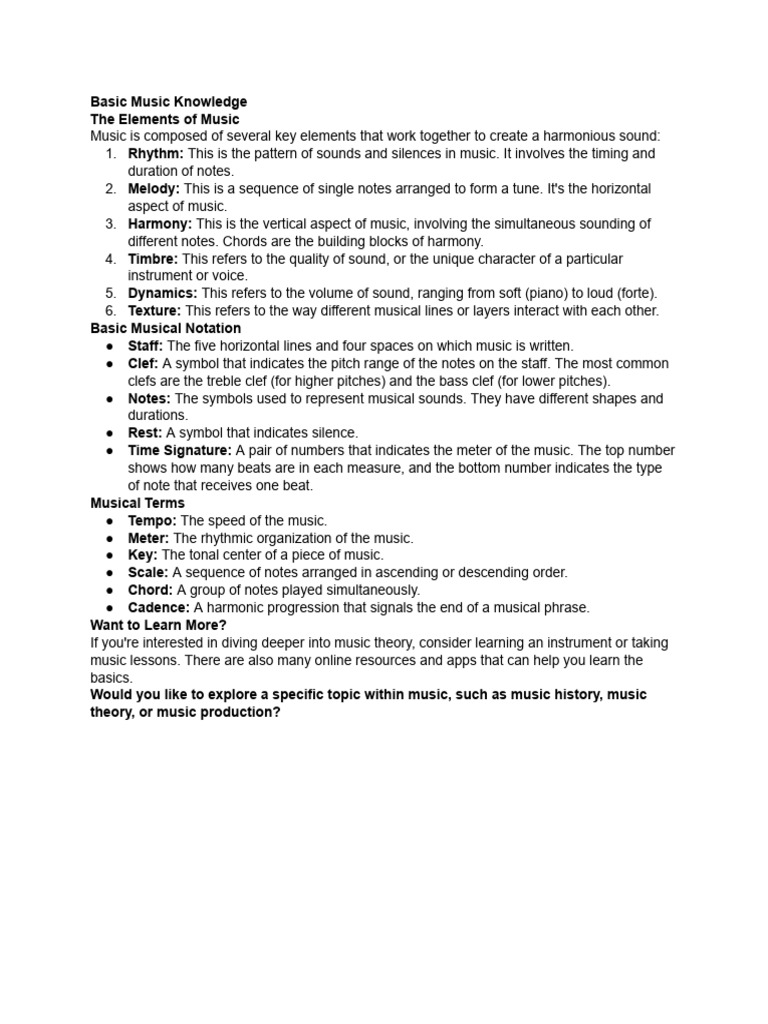 Basic Knowledge in Music | PDF