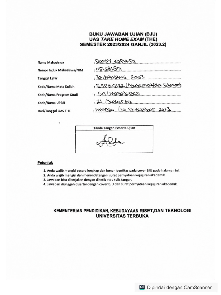 Danny Saputra UAS THE Matematika Ekonomi ESPA4122 Universitas Terbuka | PDF