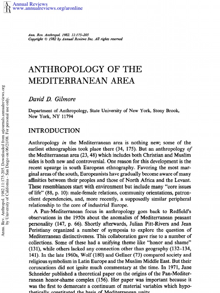 Gilmore, David D, Anthropology of The Mediterranean Area | PDF | Social ...