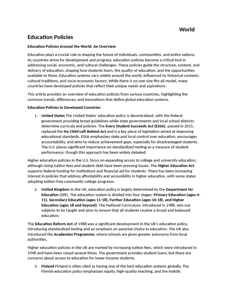 Global Education Policies Overview | PDF | Education Policy | Schools