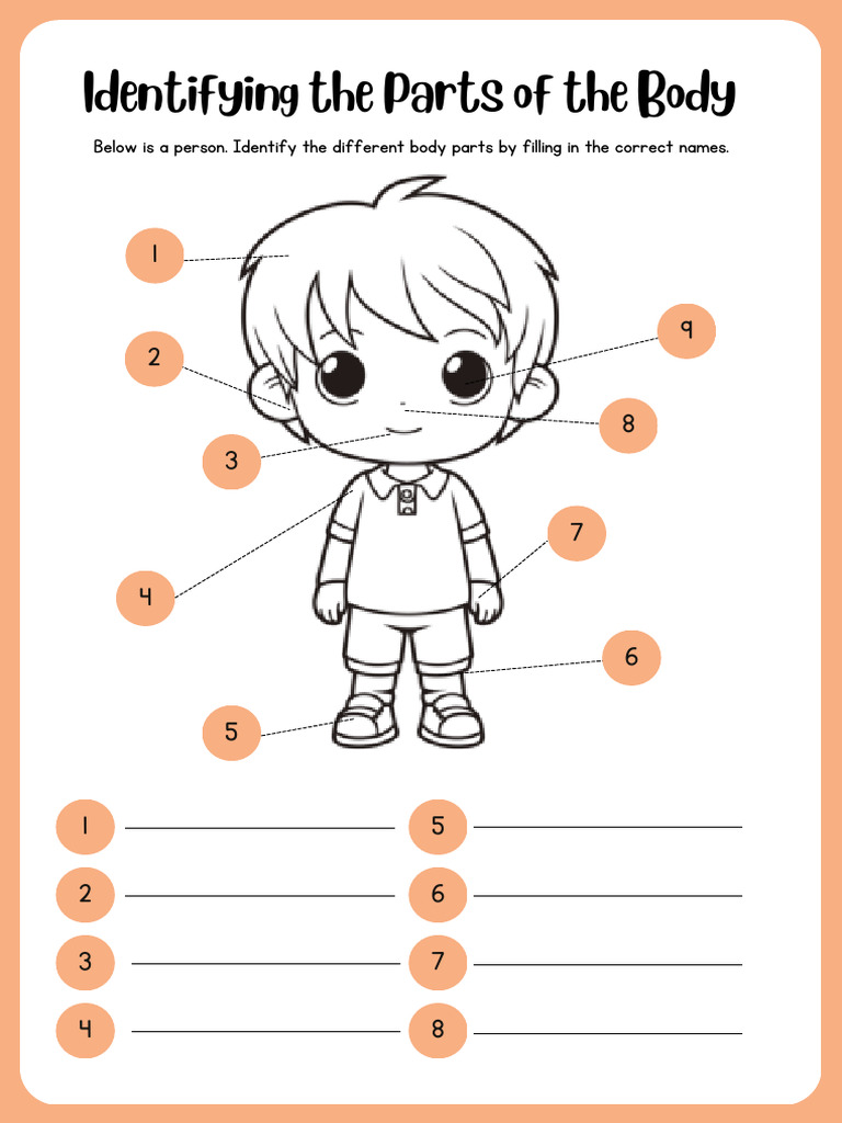 Parts of The Body Printable Worksheet in White Brown Orange Cartoon ...