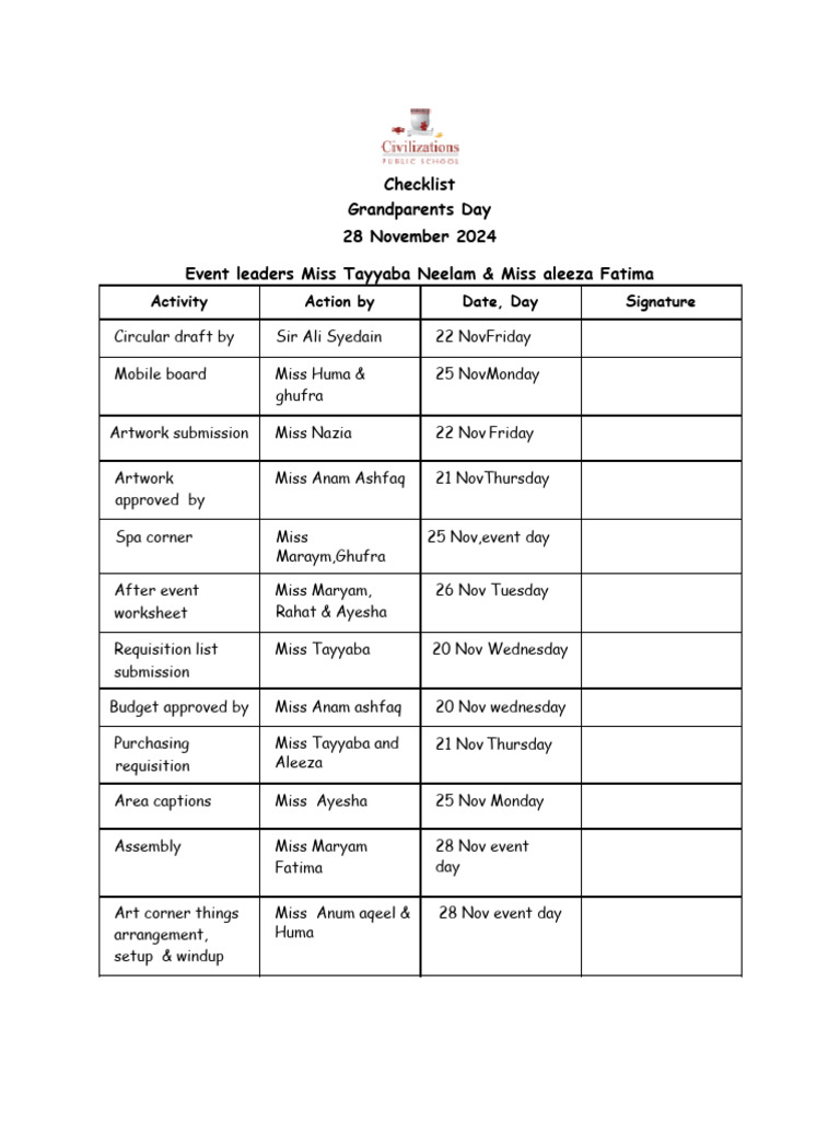Grandparents Day Checklist 2024 | PDF