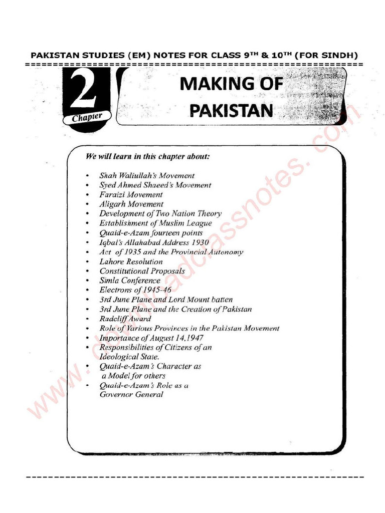 Grade X Class 10 Sindh Board Chapter 2 Pak Study | PDF
