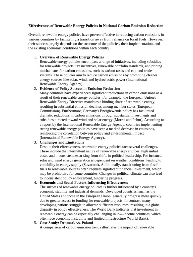 Renewable Energy Policies Effectiveness in Reducing Emissions | PDF ...