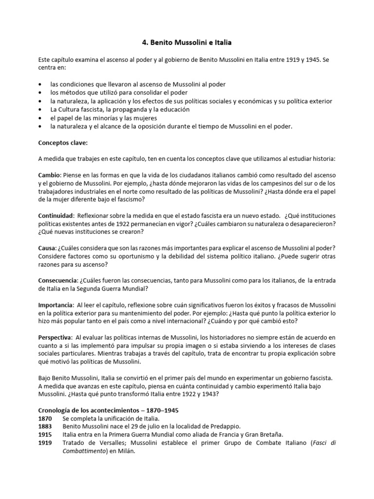 Mussolini: Ascenso y Gobierno en Italia | PDF | Benito Mussolini | Fascismo