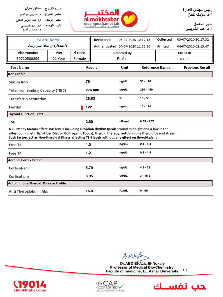 21 Year Female 50720508899: Test Name Result Unit Reference Range ...