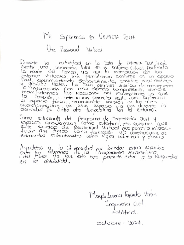 Experiencia en Unimeta Tech (Maydi Lorena Fajardo Varón) | PDF