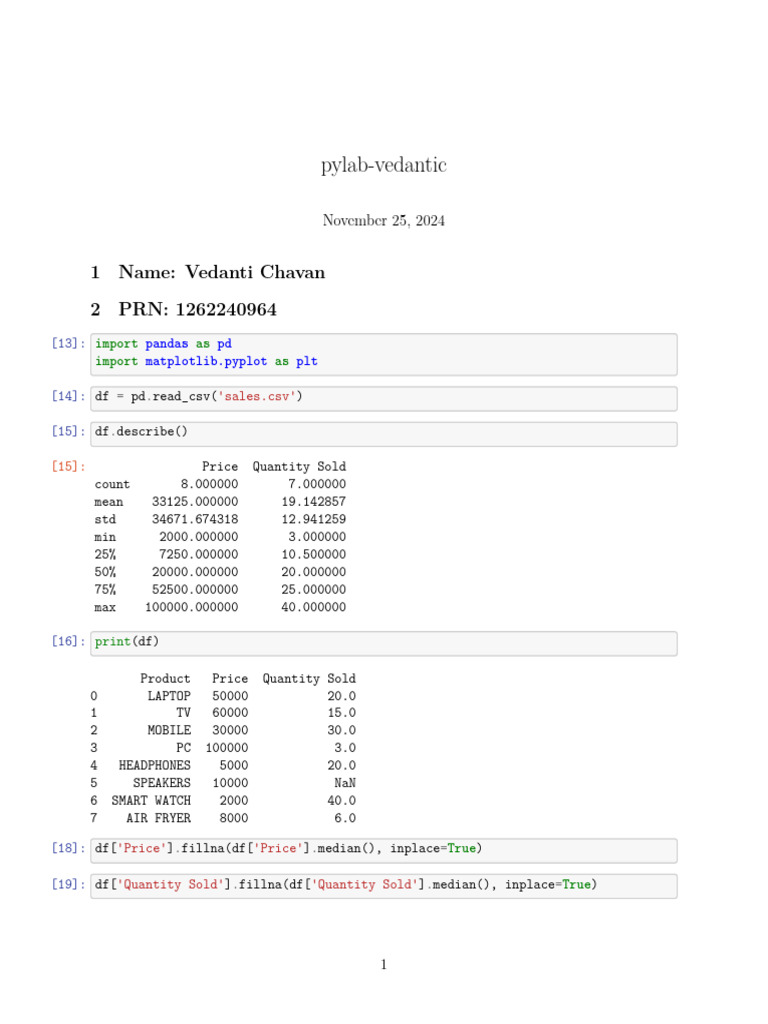 PyLab VedantiC 1262240964 | PDF | Computers | Technology & Engineering