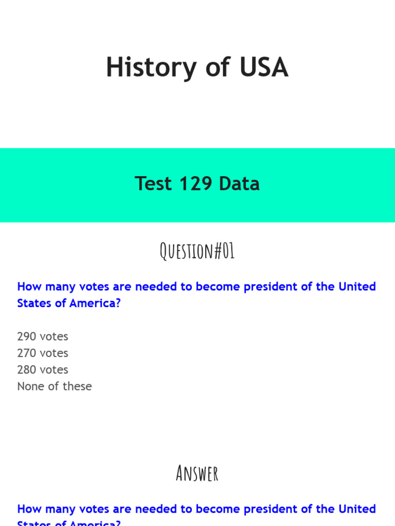 Test 129: US History Quiz | PDF | Presidents Of The United States ...