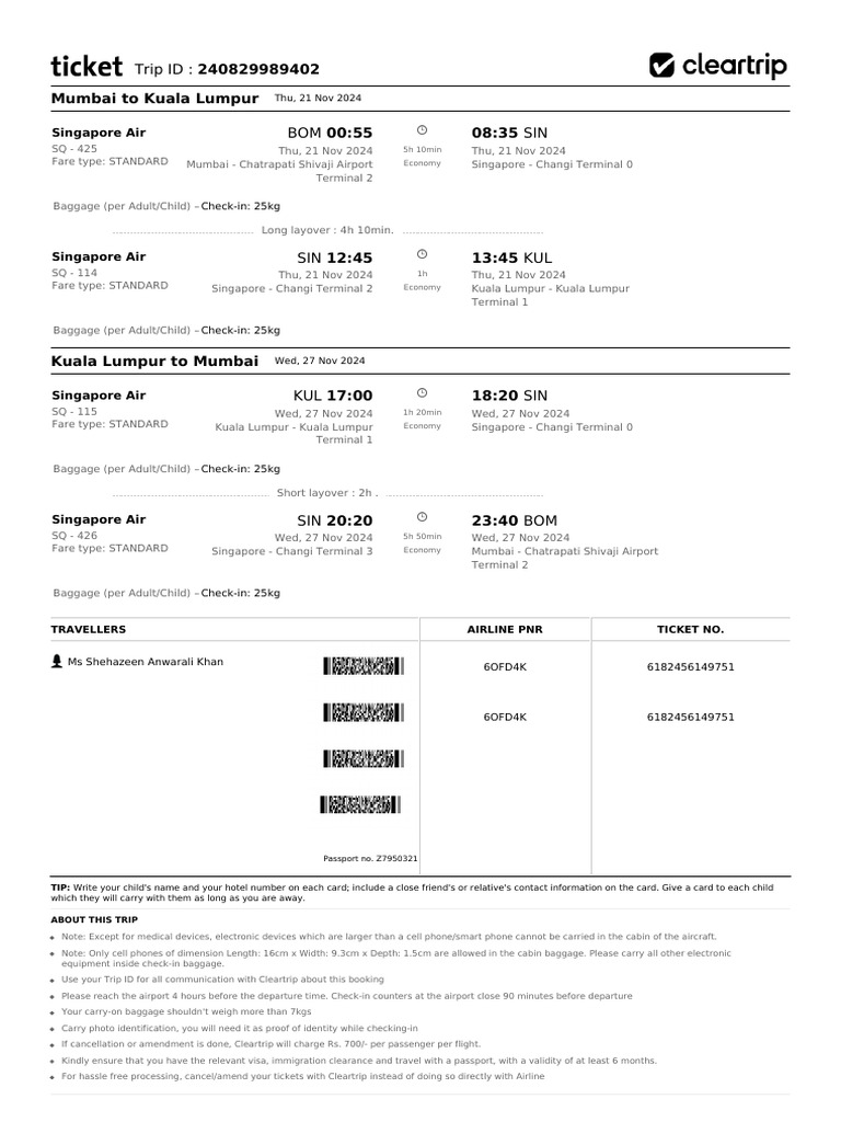 Cleartrip Flight E-Ticket | PDF | Aviation