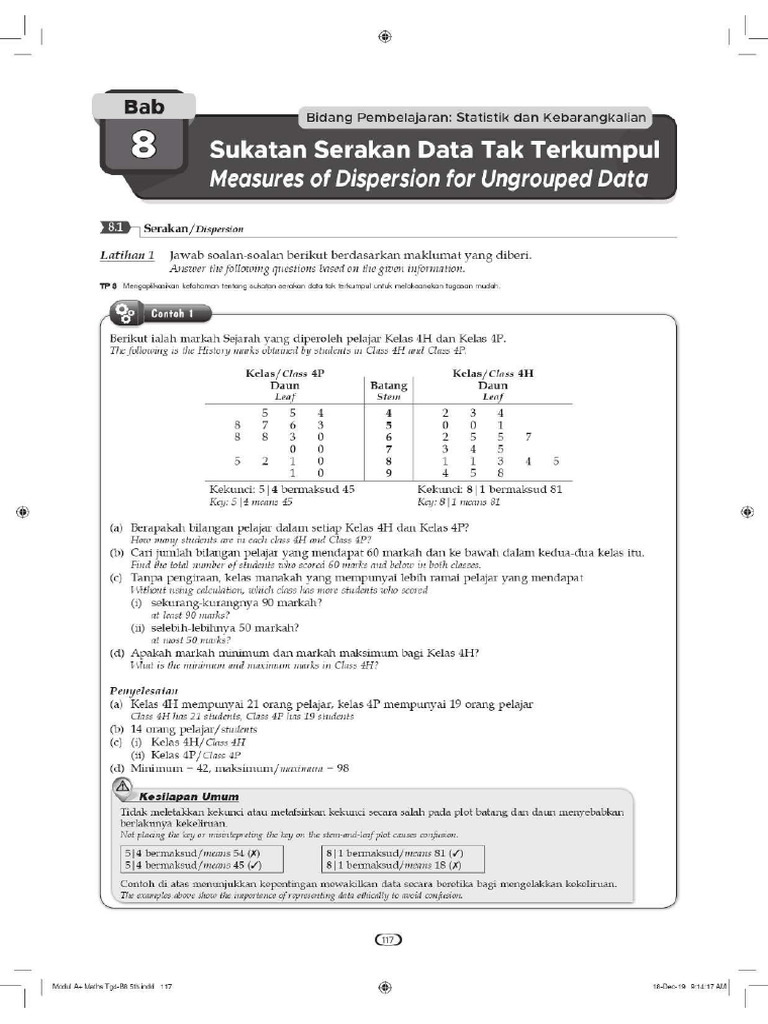 Math Form 4 Bab 8 Modul Sukatan Serakan Data Tak Terkumpul | PDF