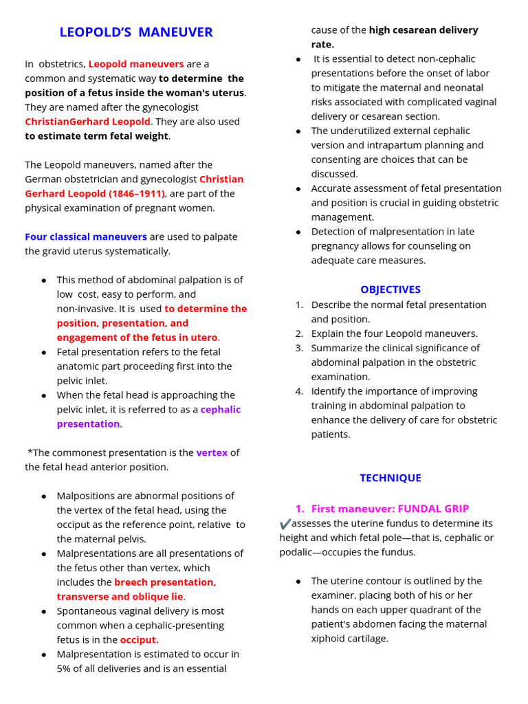 NCM 104 Leopolds Maneuver | PDF | Abdomen | Childbirth