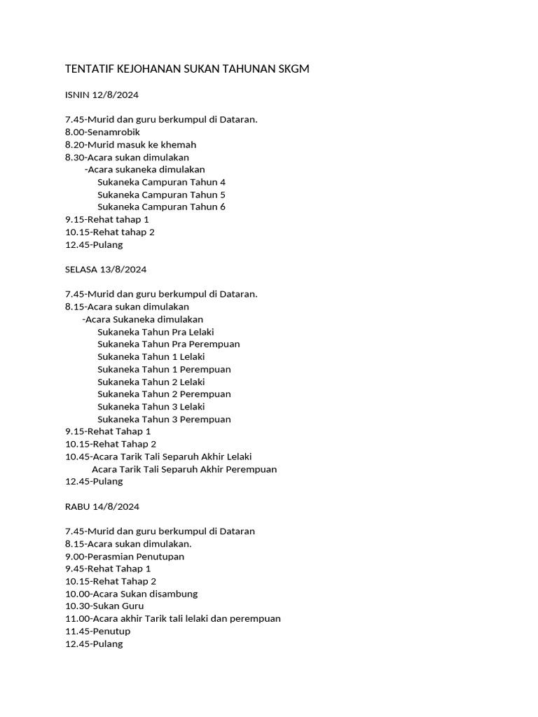 Tentatif Kejohanan Sukan Tahunan SKGM | PDF
