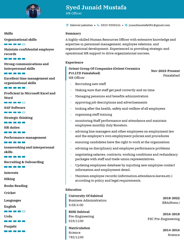 Syed Junaid Bukhari CV | PDF | Employment | Human Resource Management