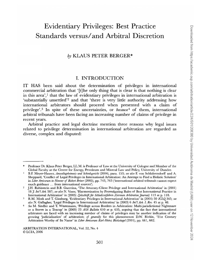 Evidentriary Privileges Best Practice STD Vs Arbitral Discretion | PDF ...