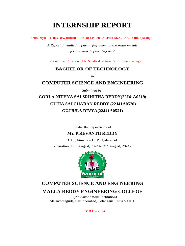 Internship Report Format - 035233 | PDF